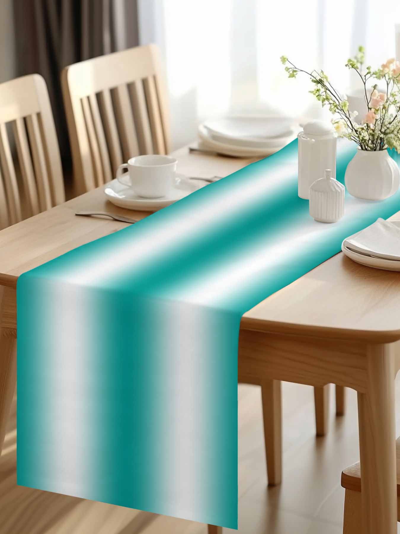 Classic Turquoise White Line Table Runner 70 Inches Long,Kitchen Dining ...