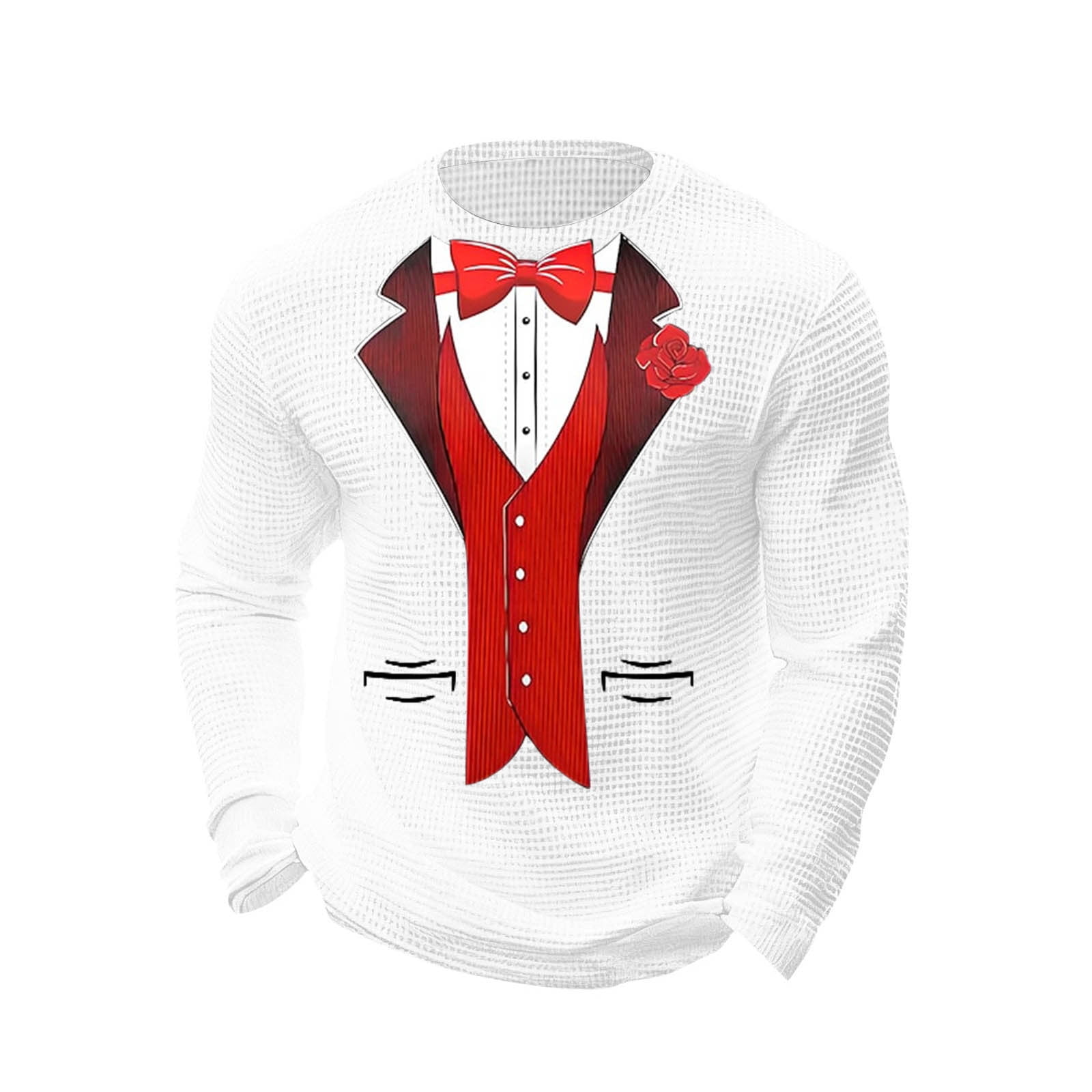 Classic Tuxedo Red Rose Long Sleeve Shirt Funny Party Costume Shirt Men ...