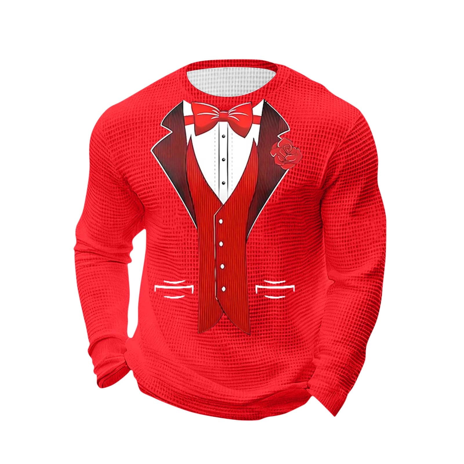 Classic Tuxedo Red Rose Long Sleeve Shirt Funny Party Costume Shirt Men ...