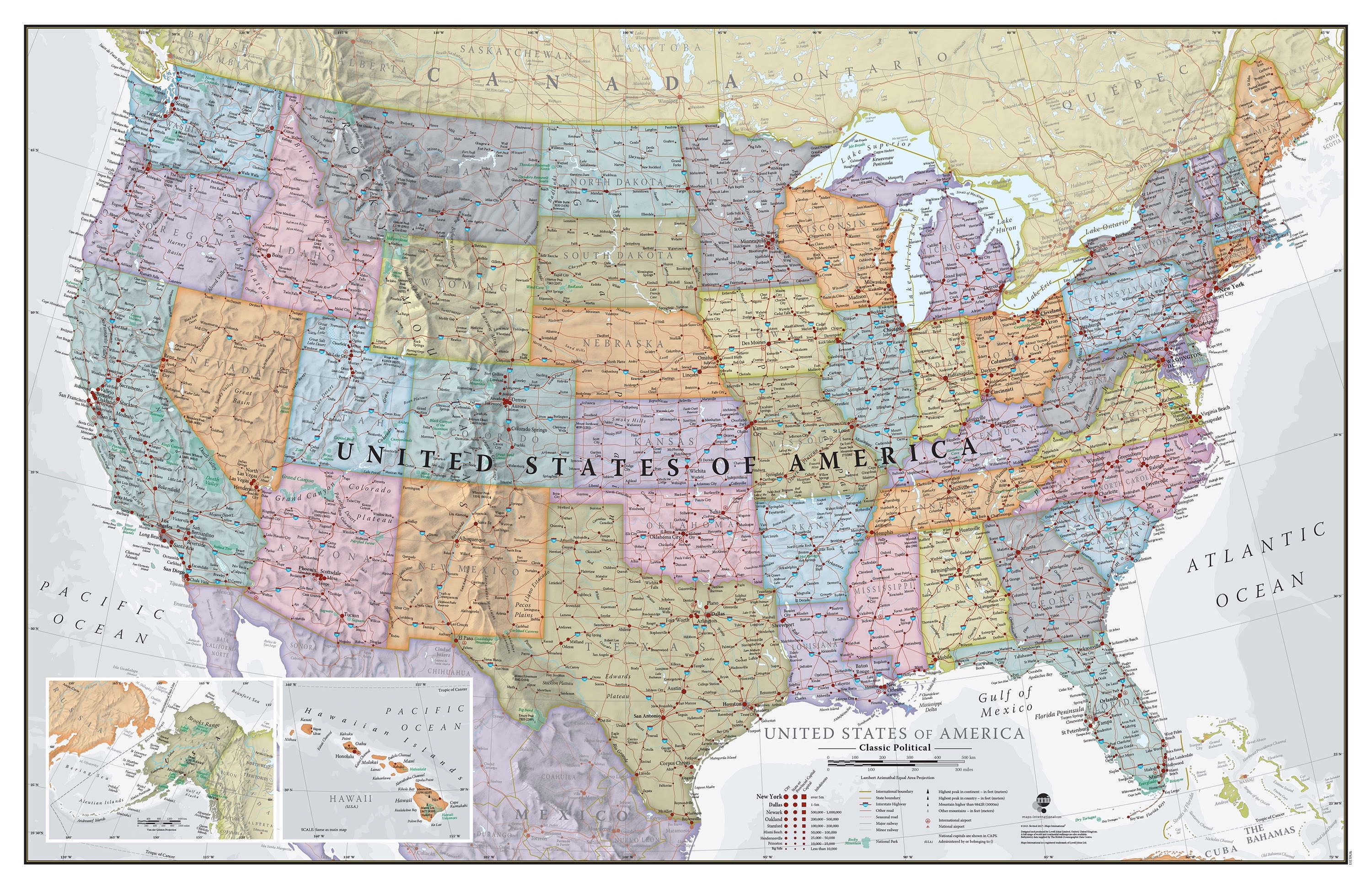 Classic USA Map Poster - 34 x 22 - Front Lamination - Maps ...