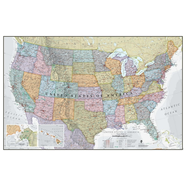 Classic USA Map Poster - 34 x 22 - Front Lamination - Maps ...