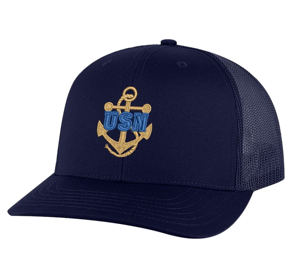 Classic USN Navy Trucker Hat – Embroidered Gold Anchor with Rope Logo ...