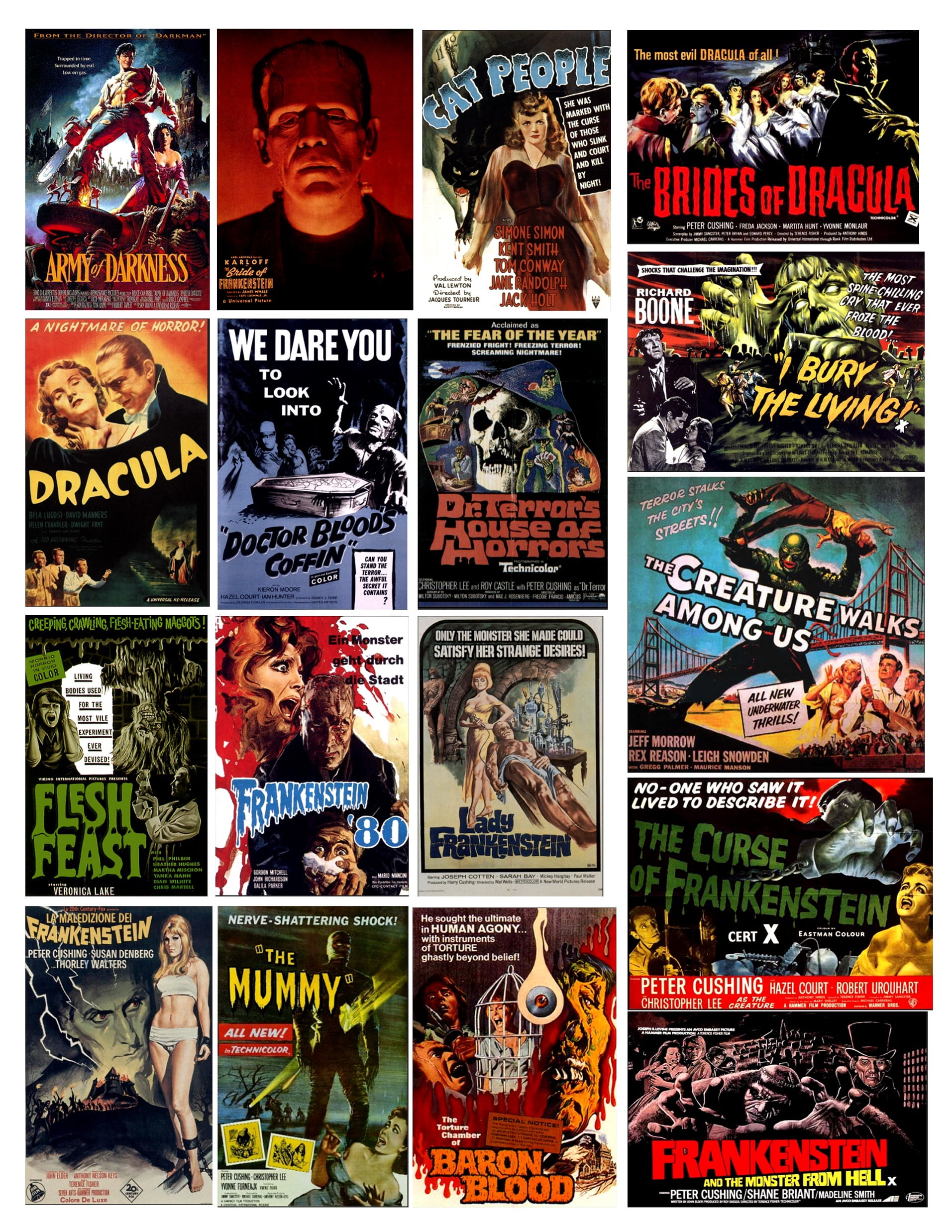 Classic Universal - Hammer Horror Movie Poster Stickers - Set of 17 ...