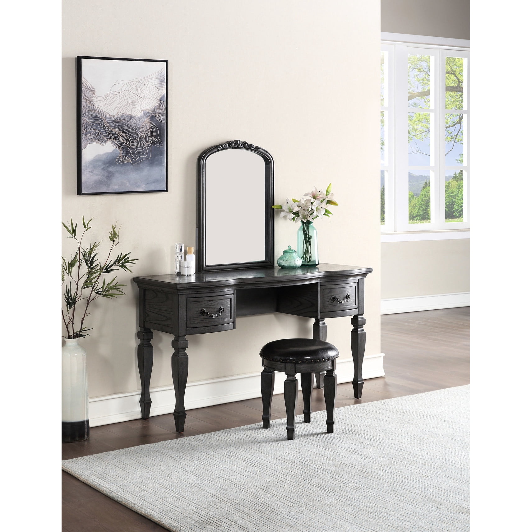 Classic Vanity Set | Adds Vintage Charm to Bedroom | Wood Veneer and ...