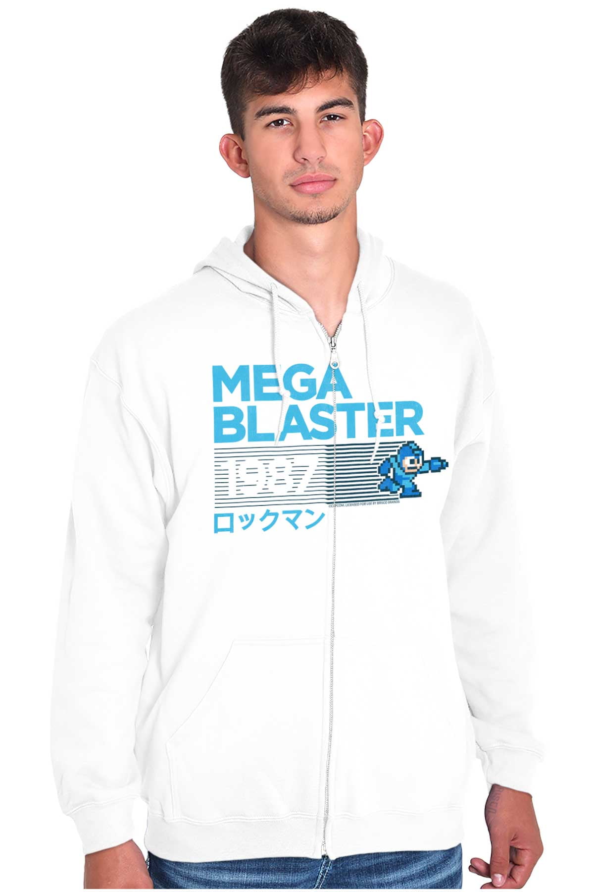 Classic Video Game Mega Man Blaster Zip Up Hoodie Men's Women's Brisco ...
