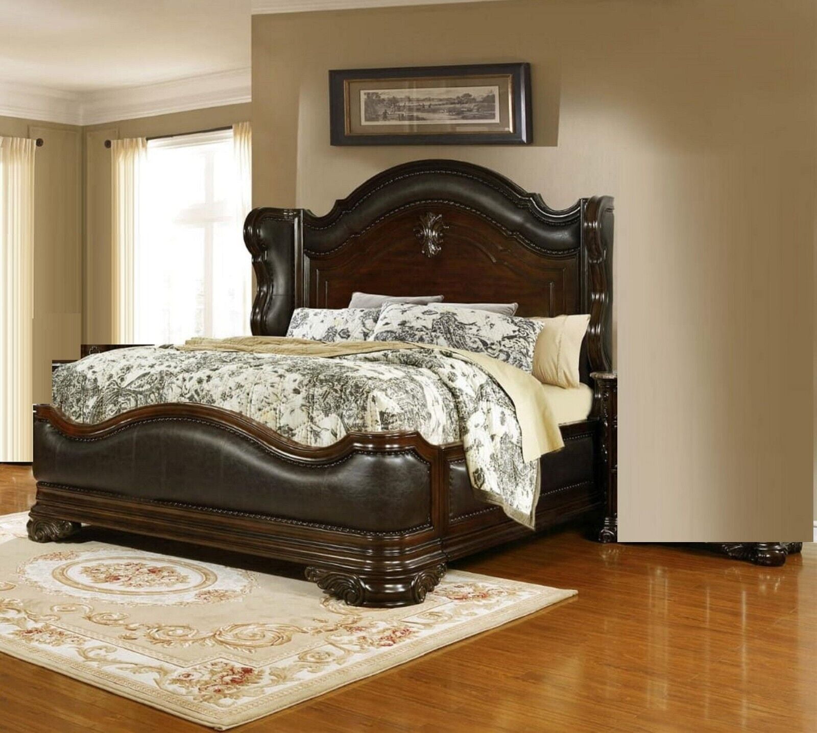 Classic Vintage 1pc Master Bedroom Luxury Queen Size Panel Bed Solid ...