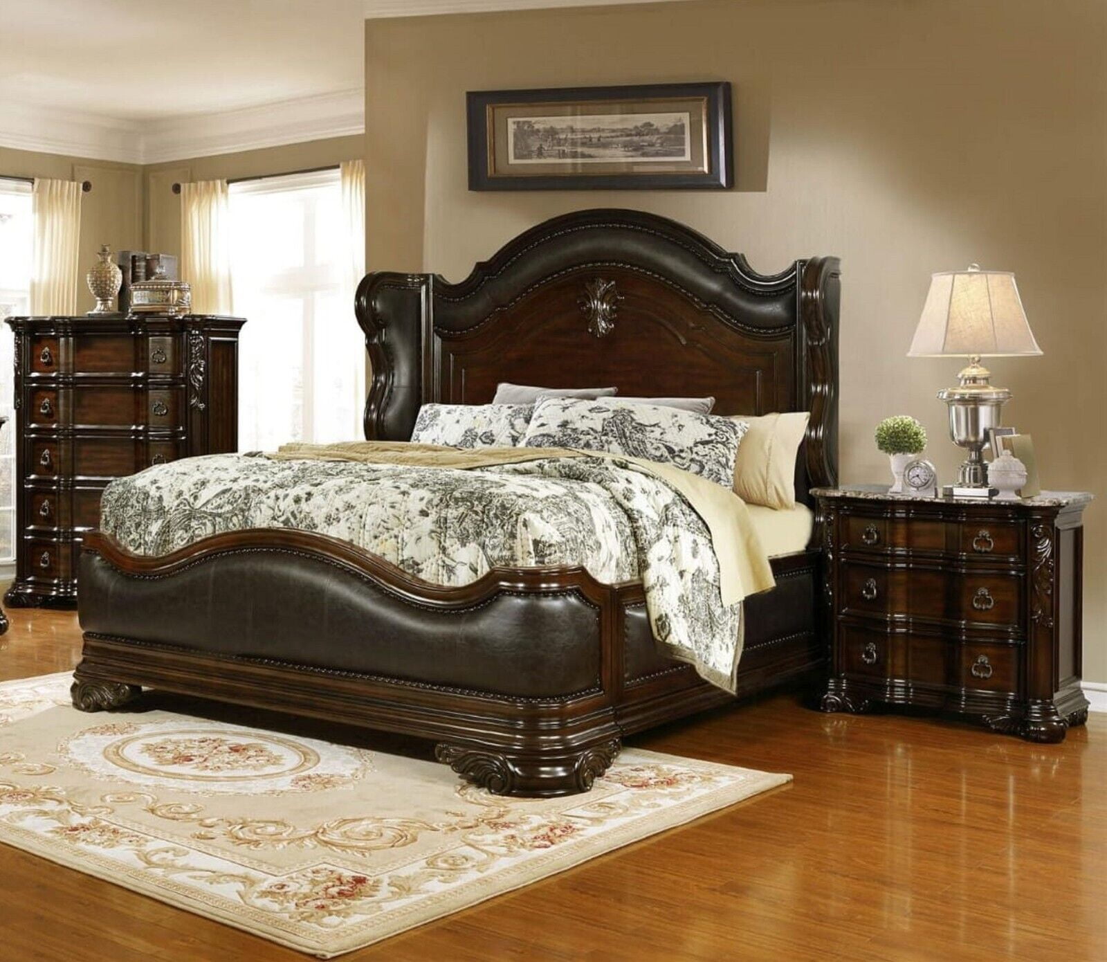 Classic Vintage 3pc Master Bedroom Luxury Set King Size Bed Chest ...