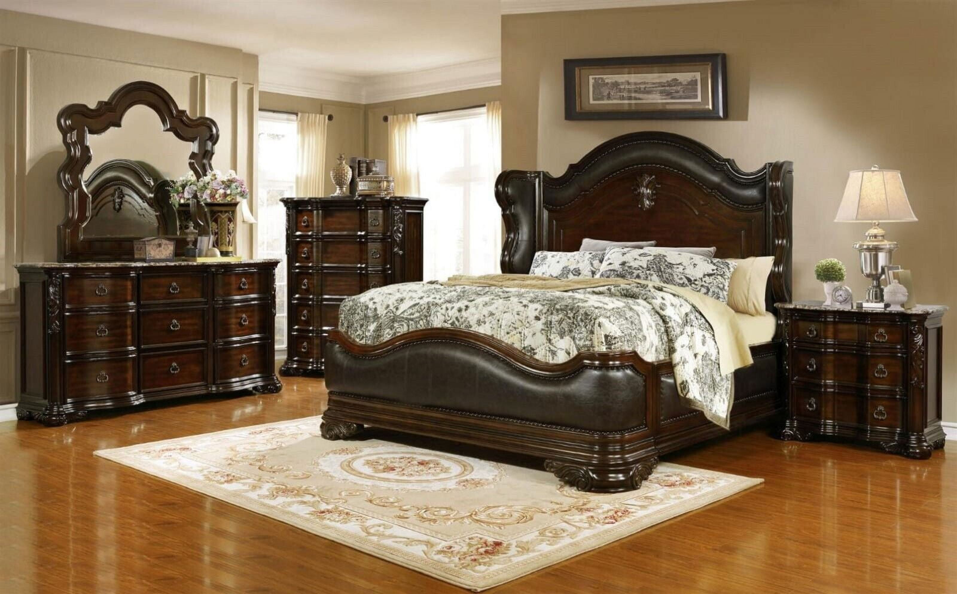 Classic Vintage 6pc Master Bedroom Luxury Set Queen Size Bed Solid Wood ...