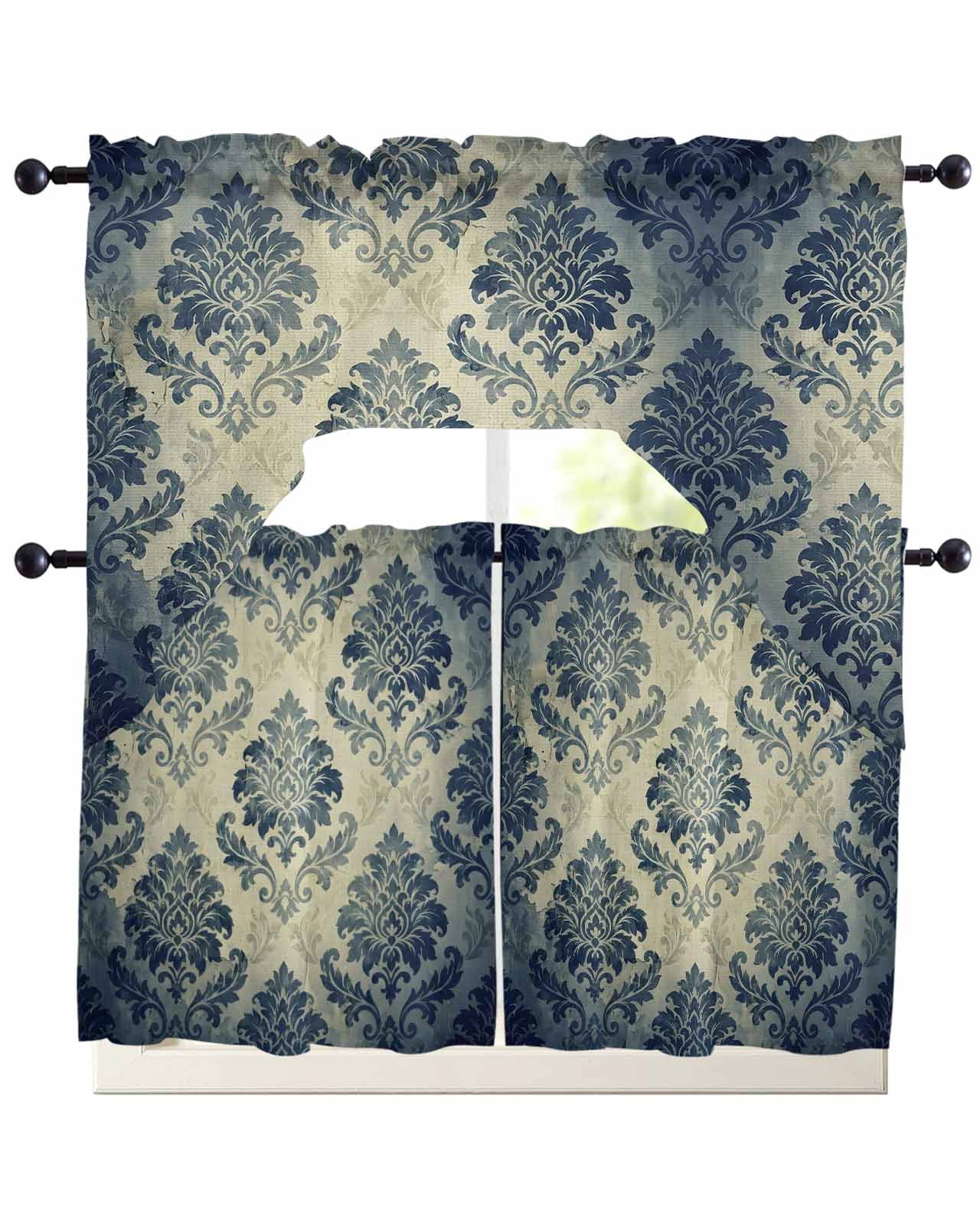 Classic Vintage Boho Kitchen Curtains Set for Windows 3 Piece Cafe ...