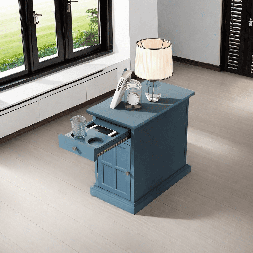 Classic Vintage End Side Table with USB Ports & Outlets One ...