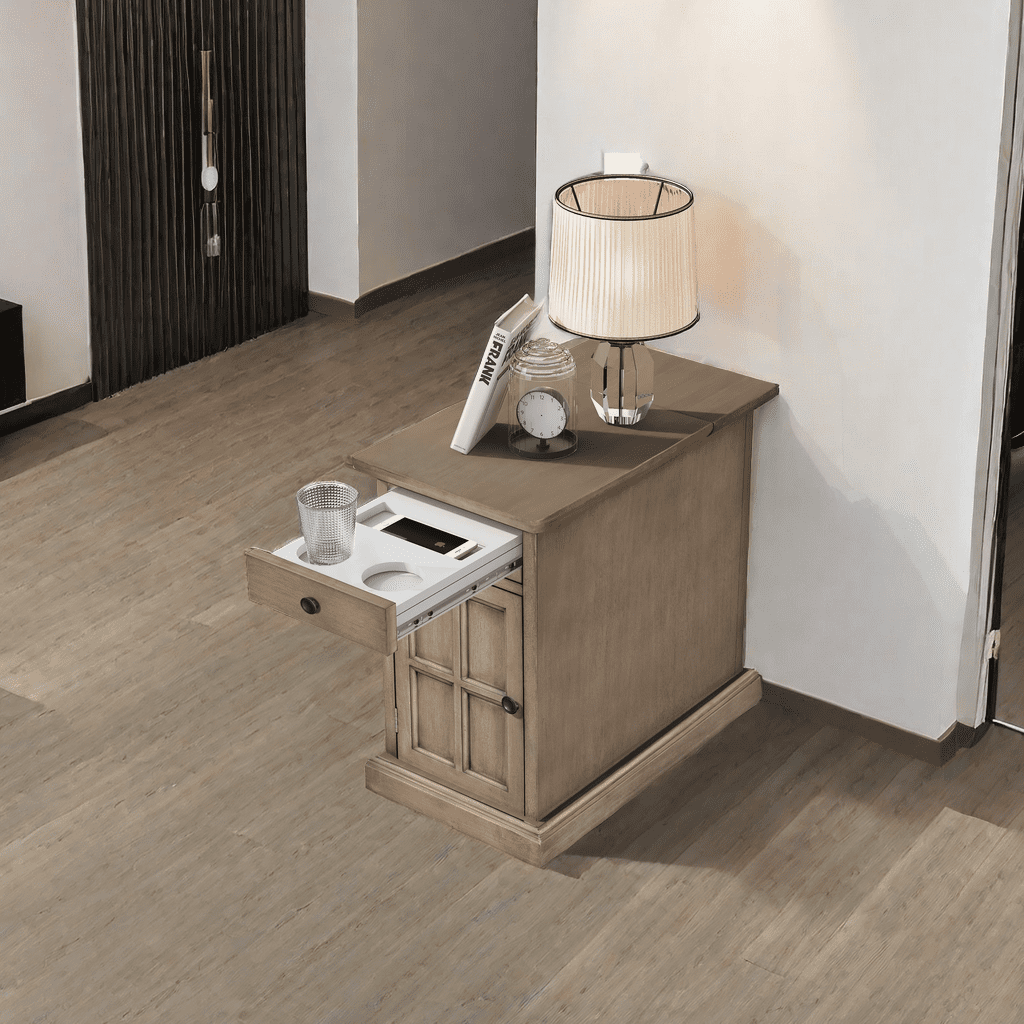 Classic Vintage End Side Table with USB Ports & Outlets One ...