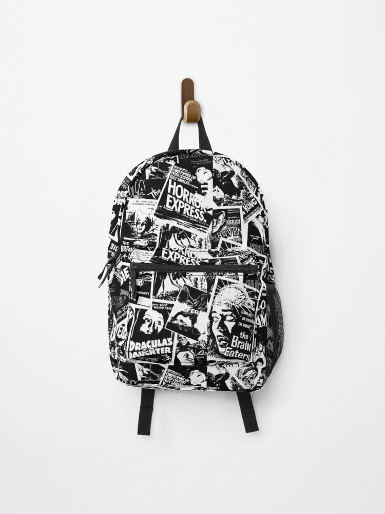 Classic Vintage Horror Movies Collage Black and White Backpack ...