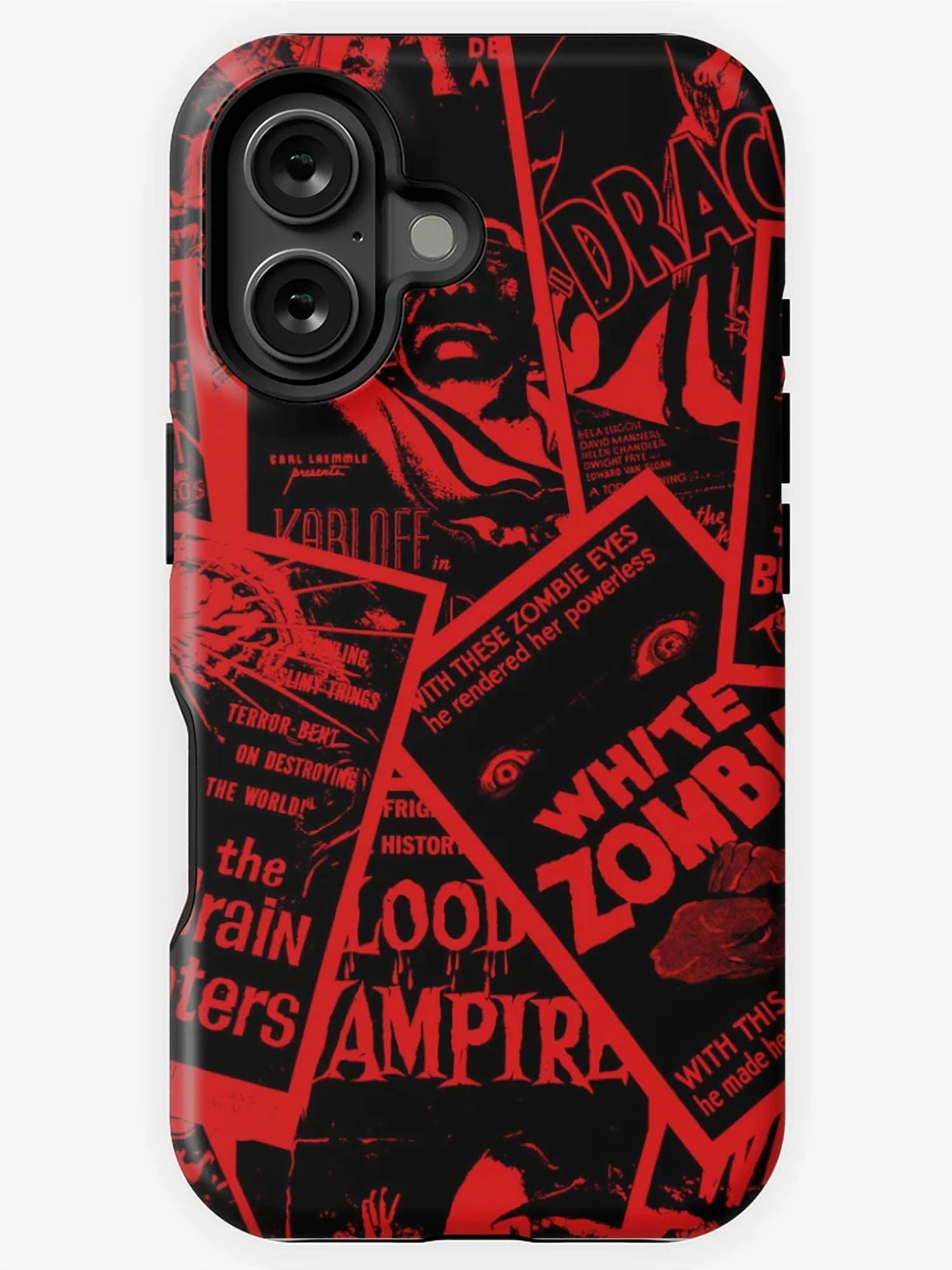 Classic Vintage Horror Movies Collage Red iPhone Case Retro Scary ...