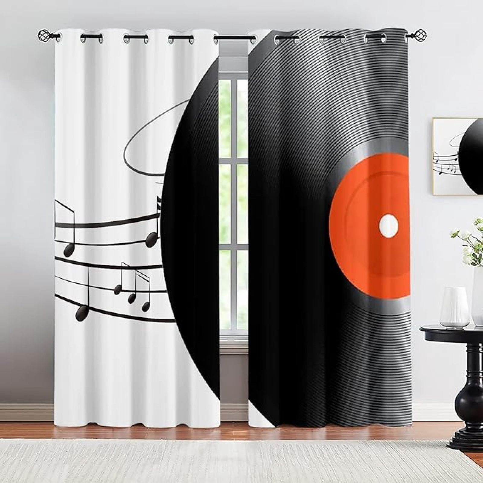 Classic Vinyl Record Blackout Curtains, Modern Abstract Musical Note ...
