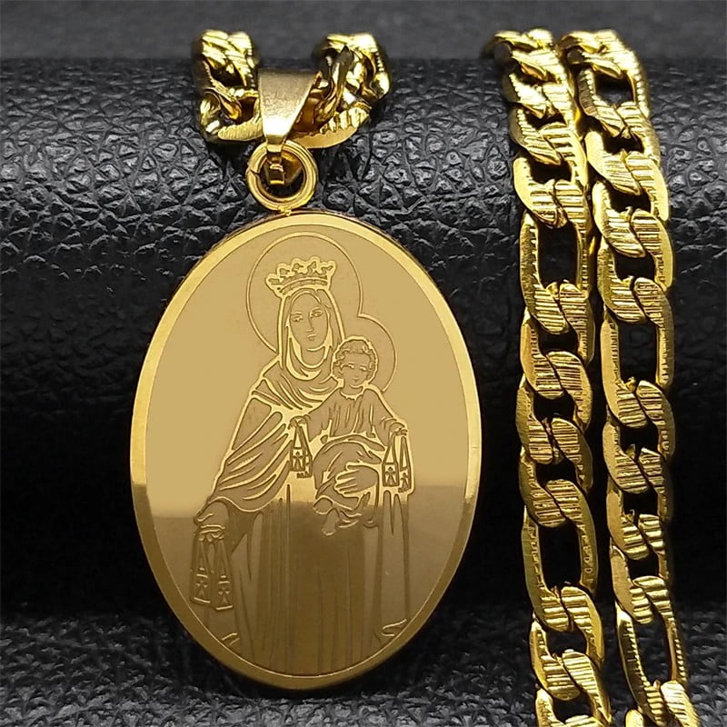 Classic Virgin Mary Pendant Necklace for Women Men 14K Yellow Gold ...