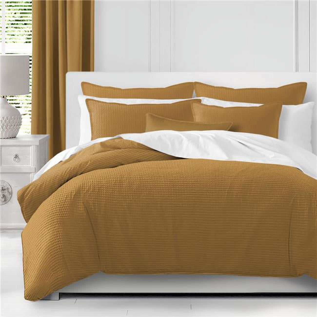 Classic Waffle Coverlet & 2 Pillow Shams Set, Mustard - Full & Double ...