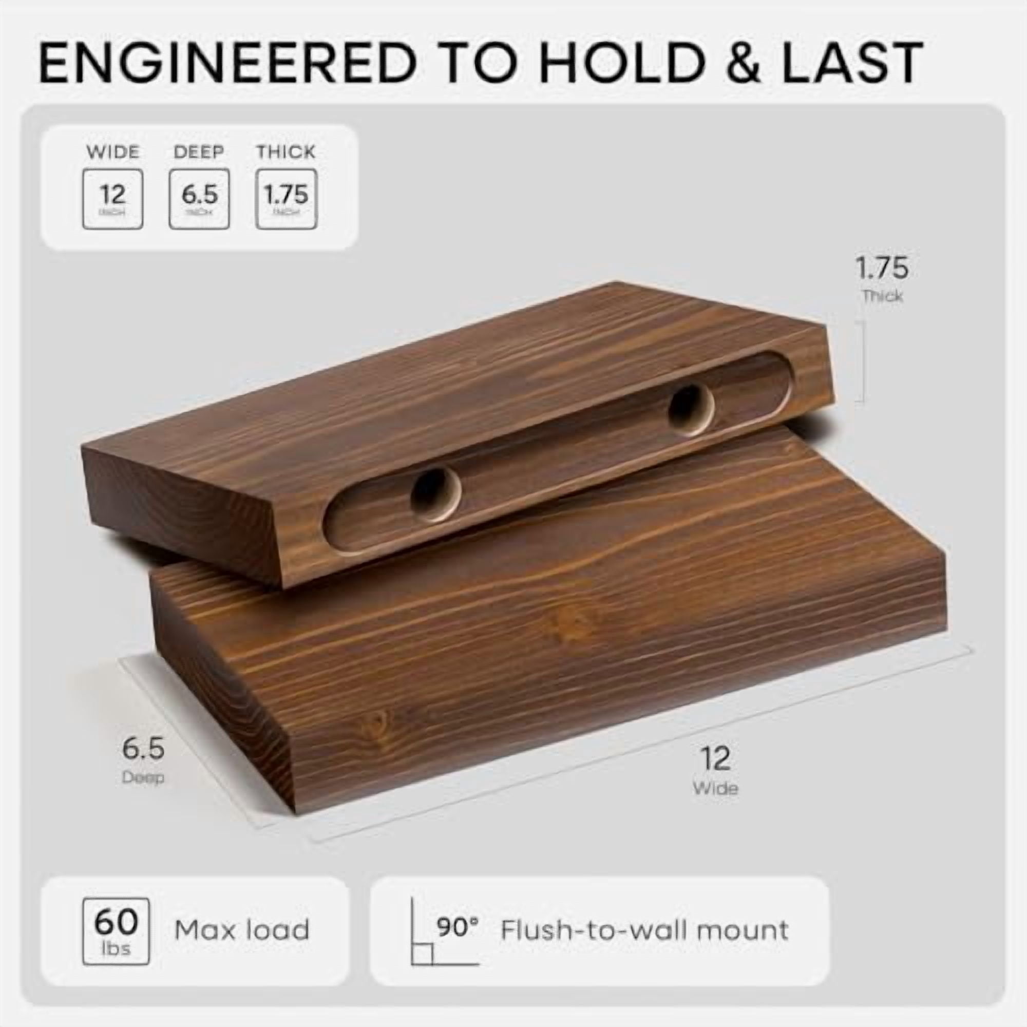 Classic Walnut 12 inch Floating Shelf, High End Solid Real Wood Small ...
