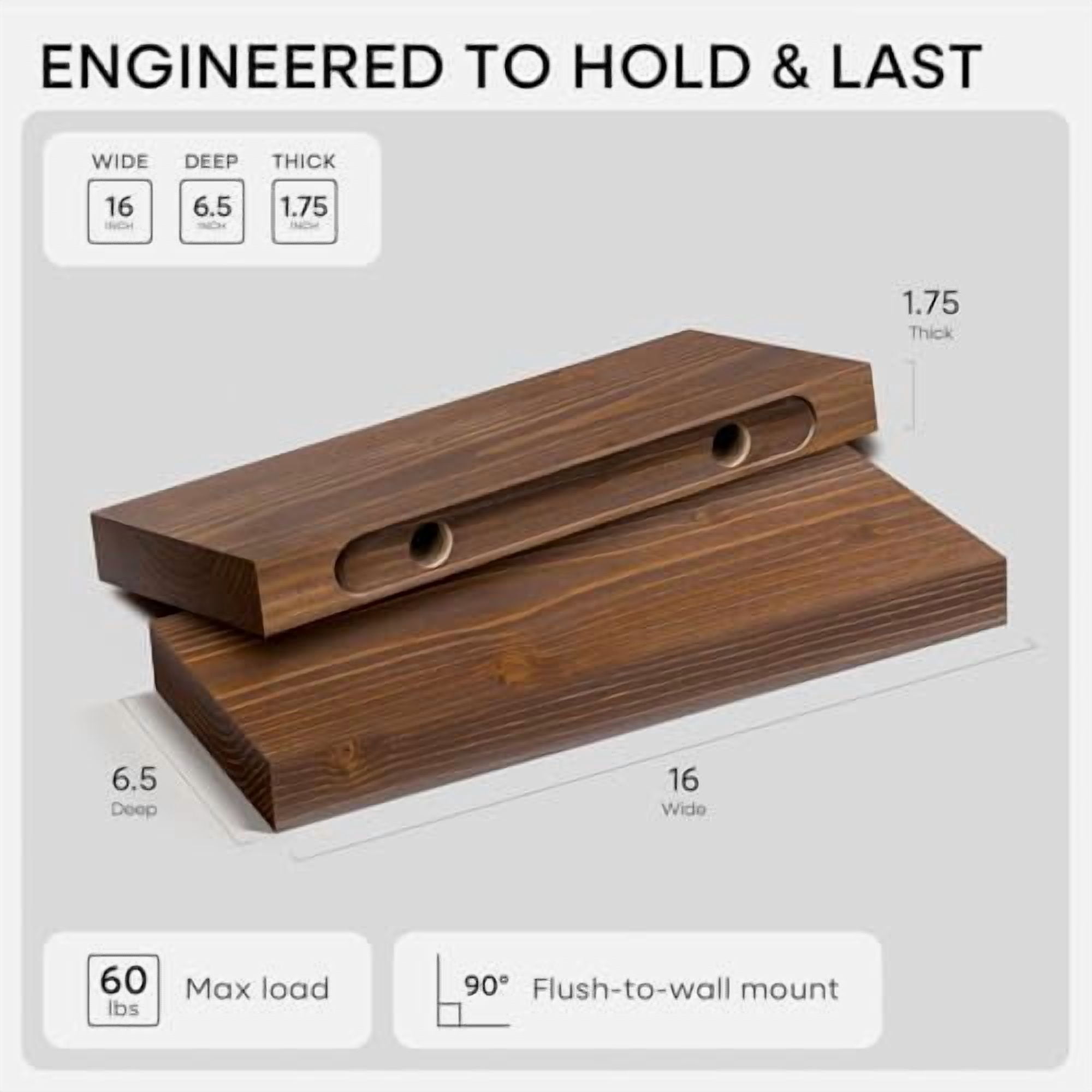 Classic Walnut 16 inch Floating Shelf, High End Solid Real Wood Small ...