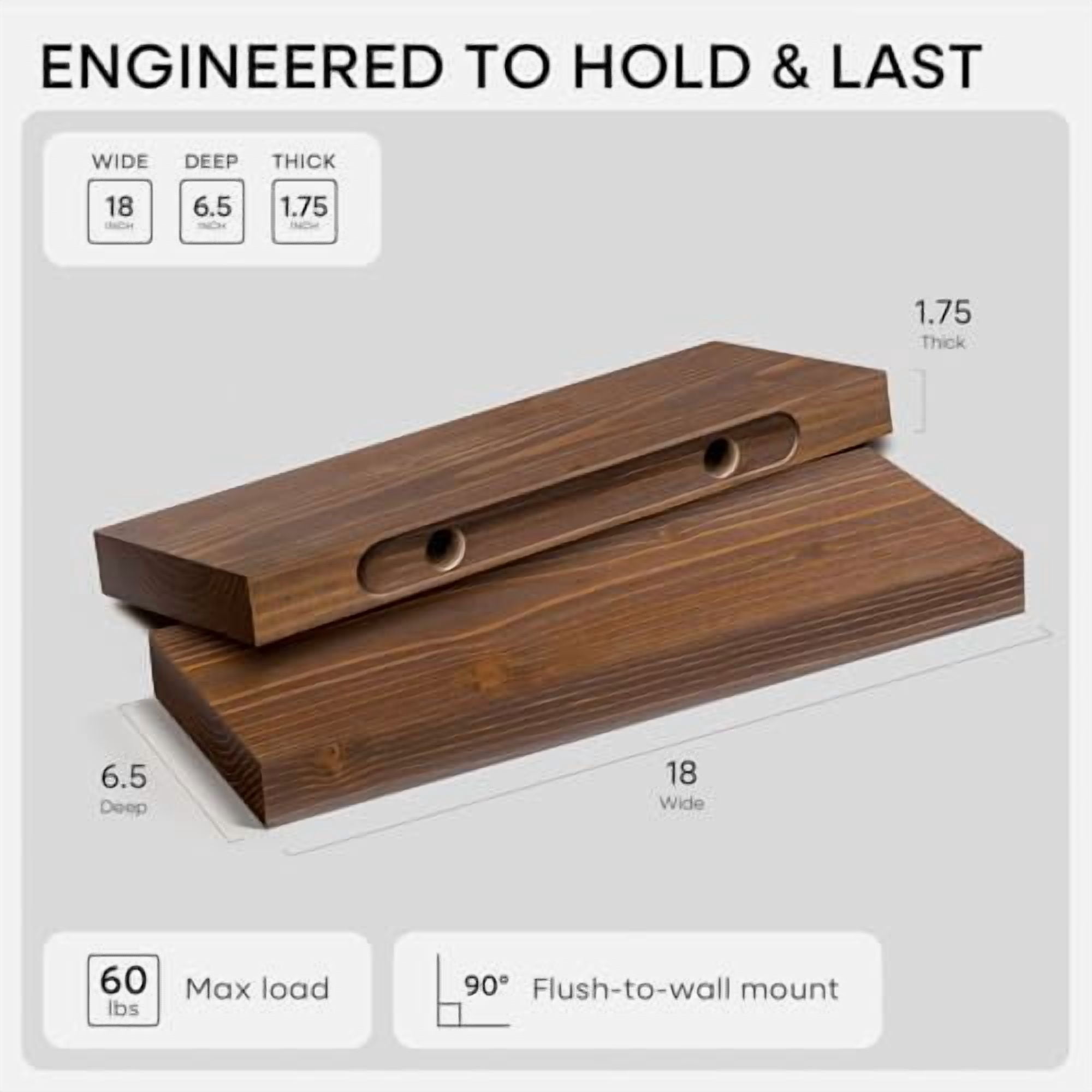 Classic Walnut 18 inch Floating Shelf, High End Solid Real Wood Small ...