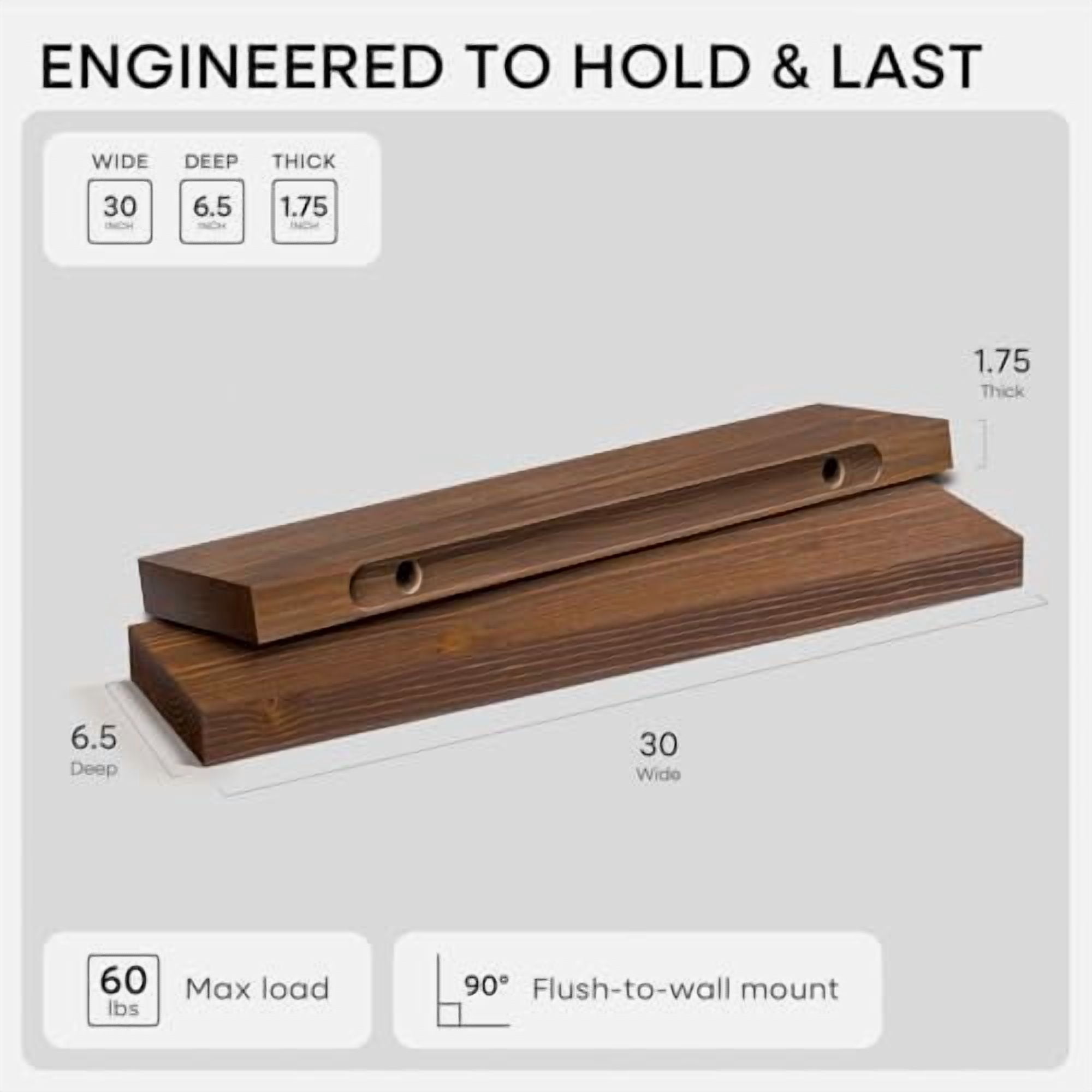 Classic Walnut 30 inch Floating Shelf, High End Solid Real Wood Small ...