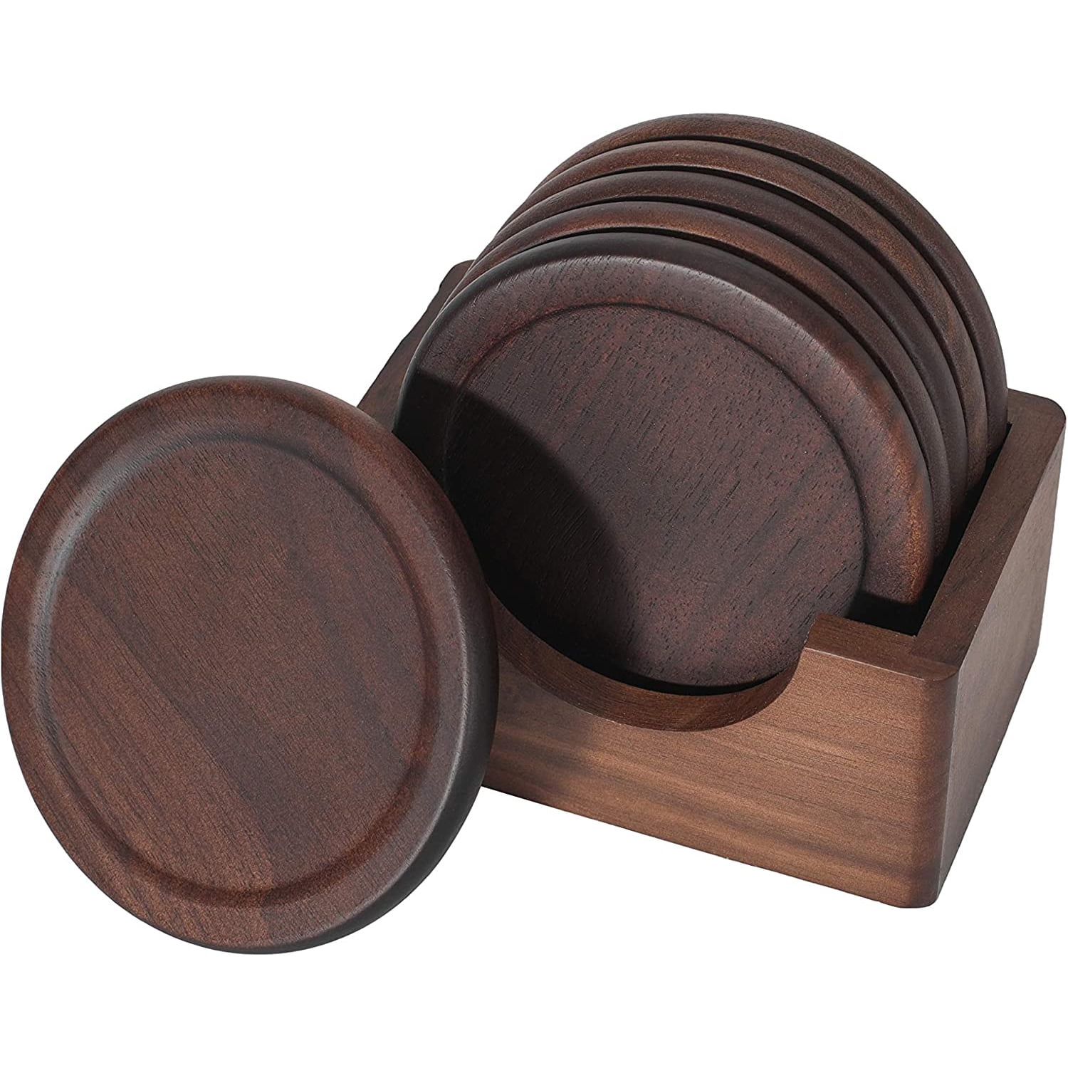 Classic Walnut Coaster Set of 7 Pieces. Including The Holder Pure ...