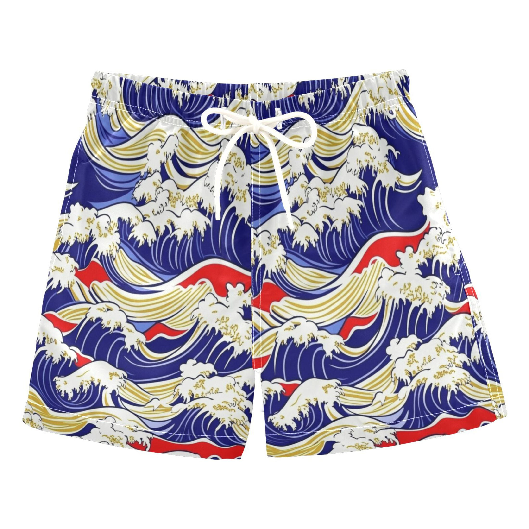 Classic Wave Pattern Boys' Swim Trunks Beach Pool Shorts Quick Dry Soft ...