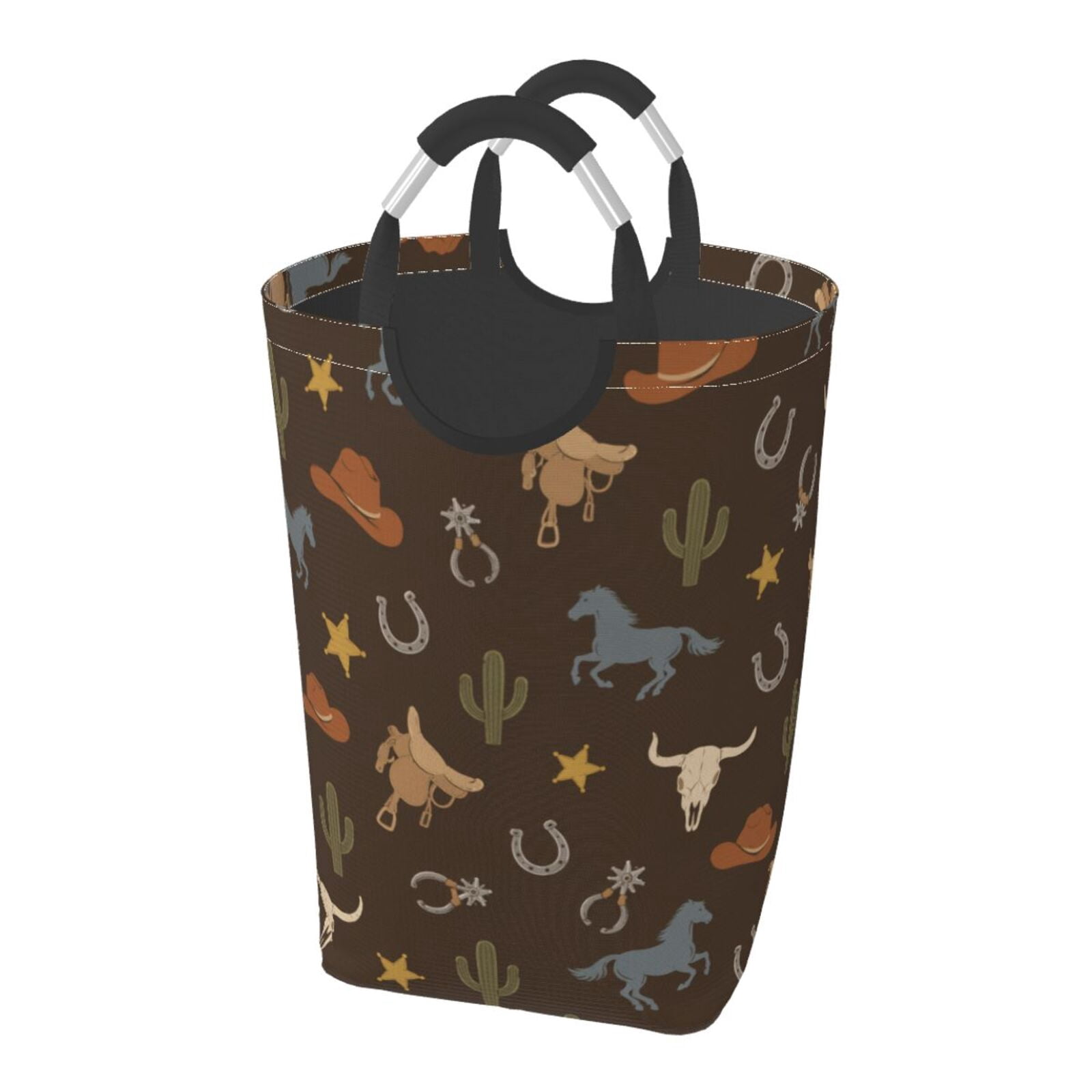 Classic Western Brown Pattern Laundry Bag with Handle - Foldable Dirty ...