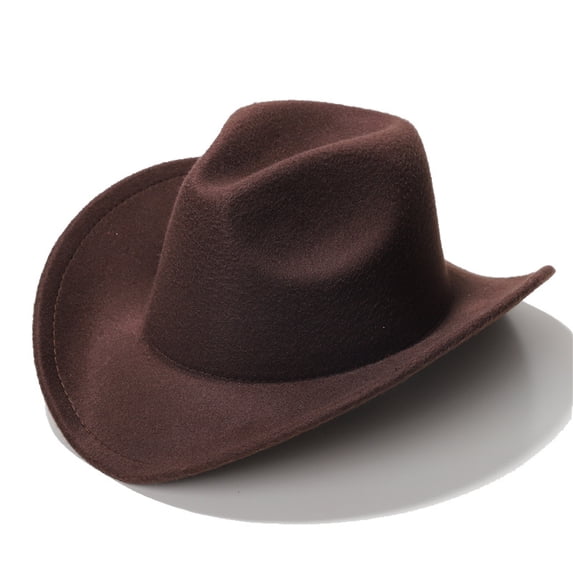 Classic Western Cowboy Felt Hat, Curved Roll-up Brim Solid Color Dress ...