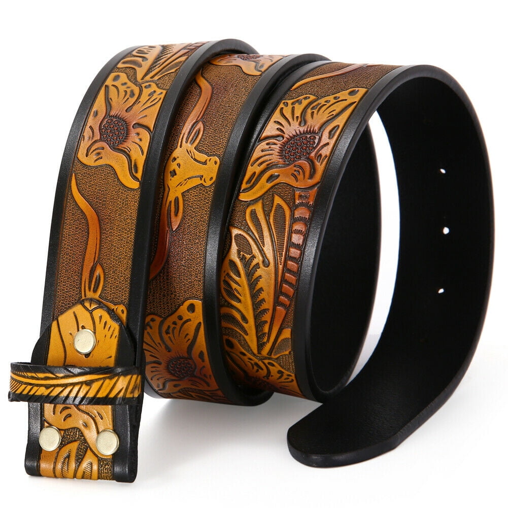 Classic Western Denim Design Leather Bull-head Design Snap Button Belt ...