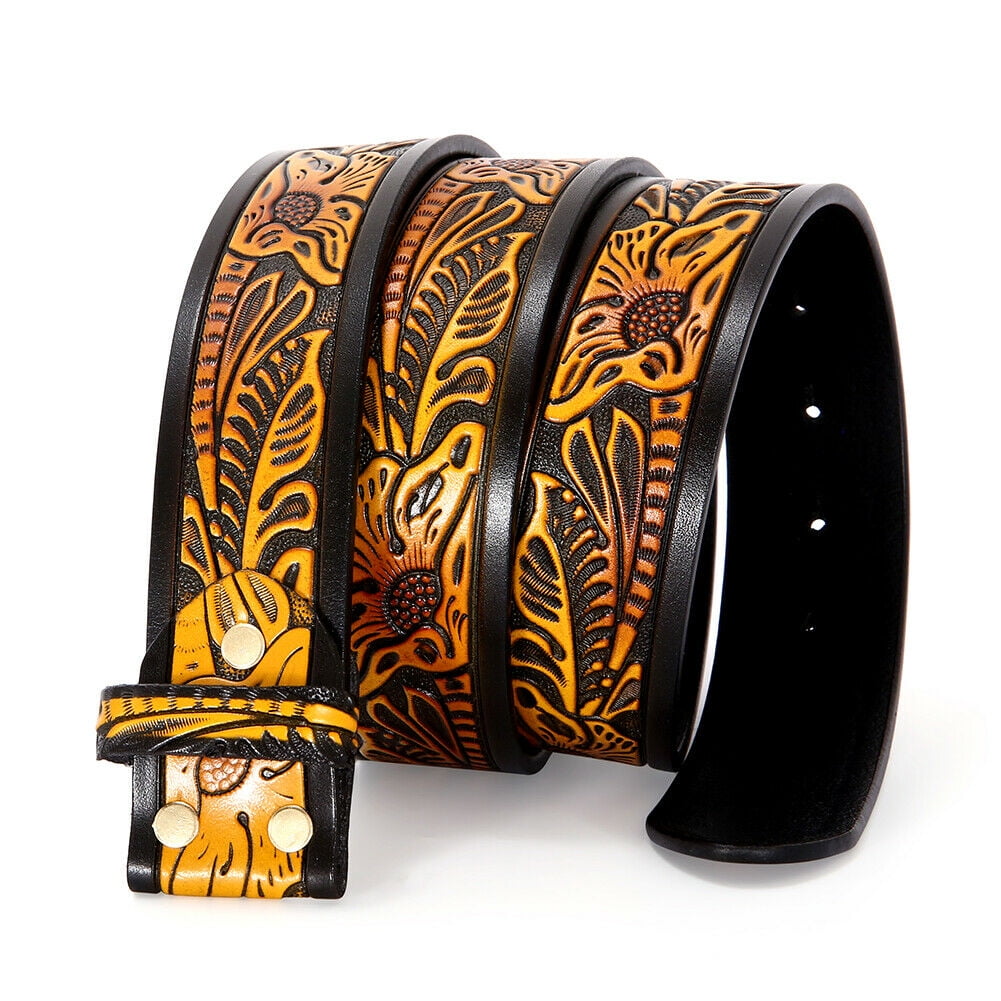 Classic Western Flower Design Leather Snap On Belt Mens Womens-NO ...