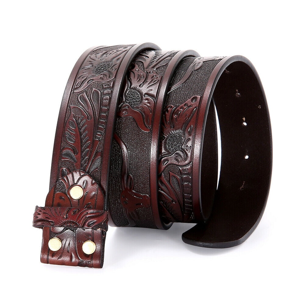 Classic Western Flower Design Leather Snap On Belt Mens Womens-NO ...