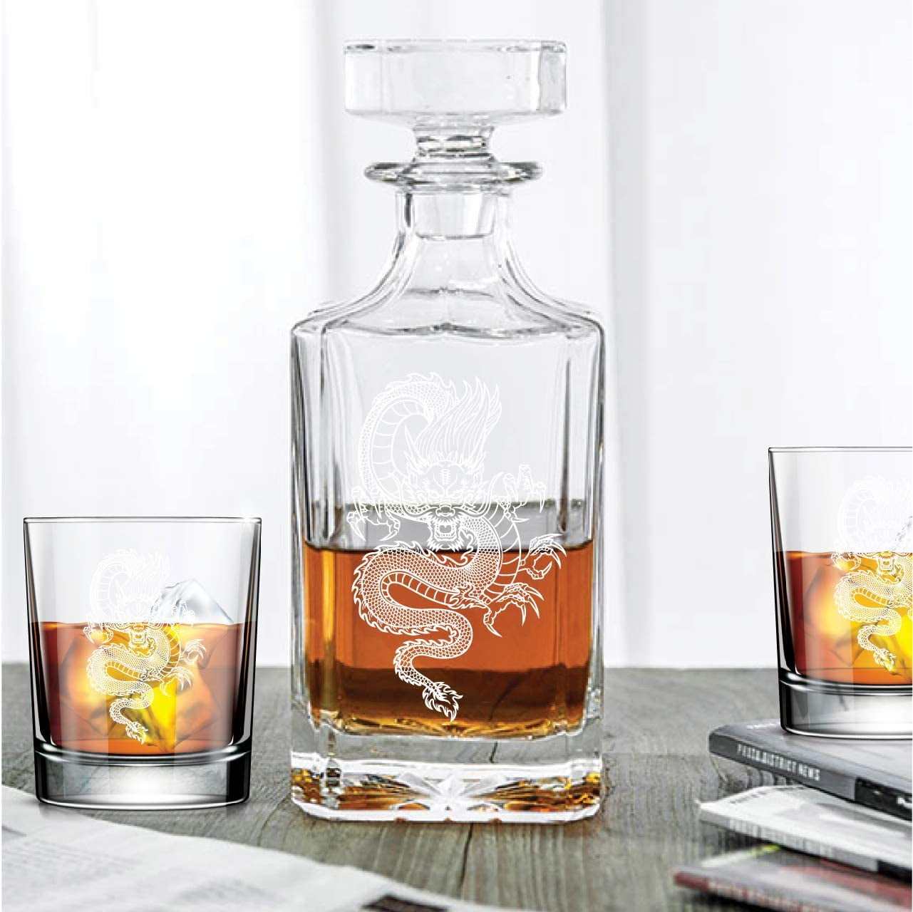 Classic Whiskey Decanter Gift Set - Mythical Chinese Dragon - Decanter ...