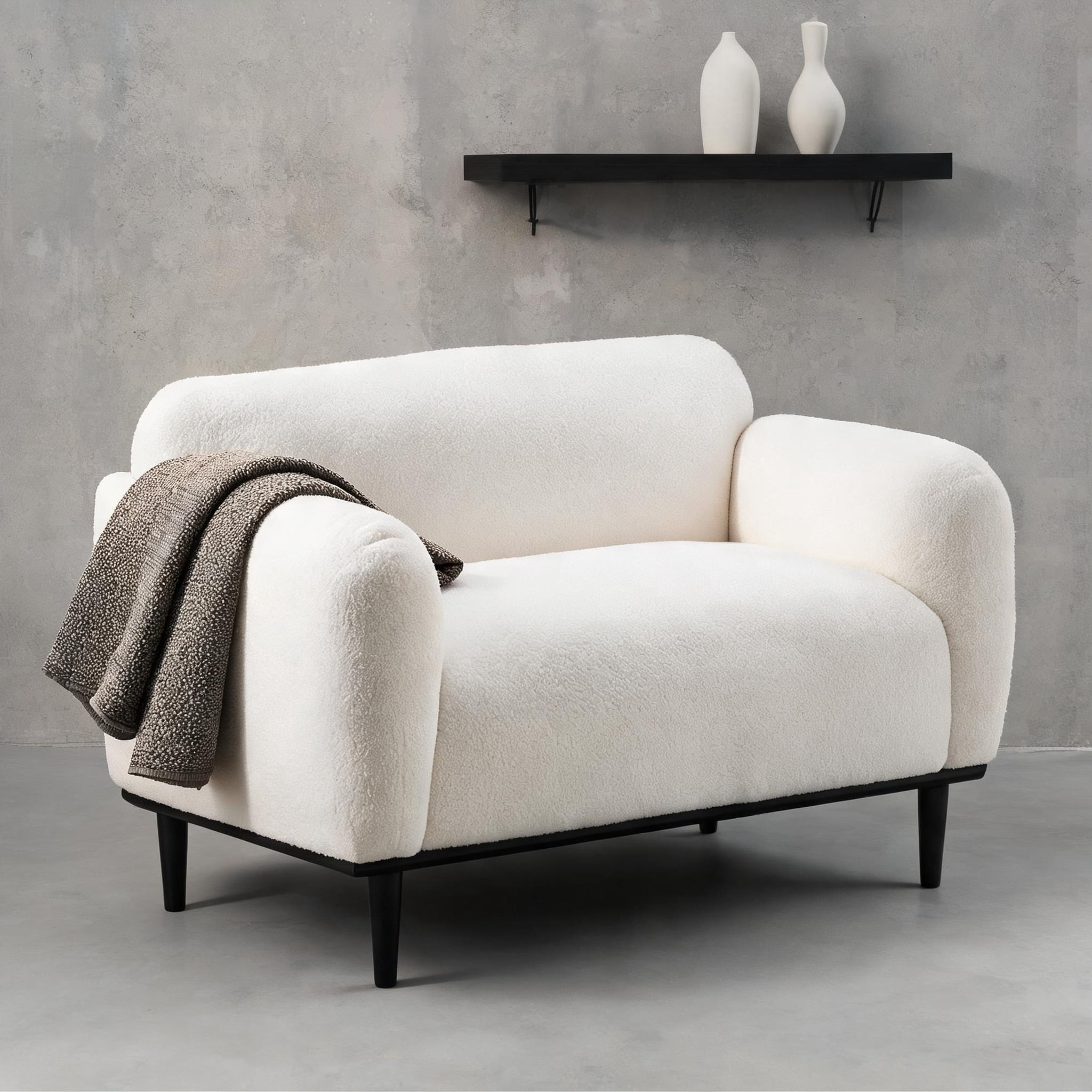 Classic White Bouclé Upholstered Loveseat, 50-Inch 2-Seater Sofa for ...