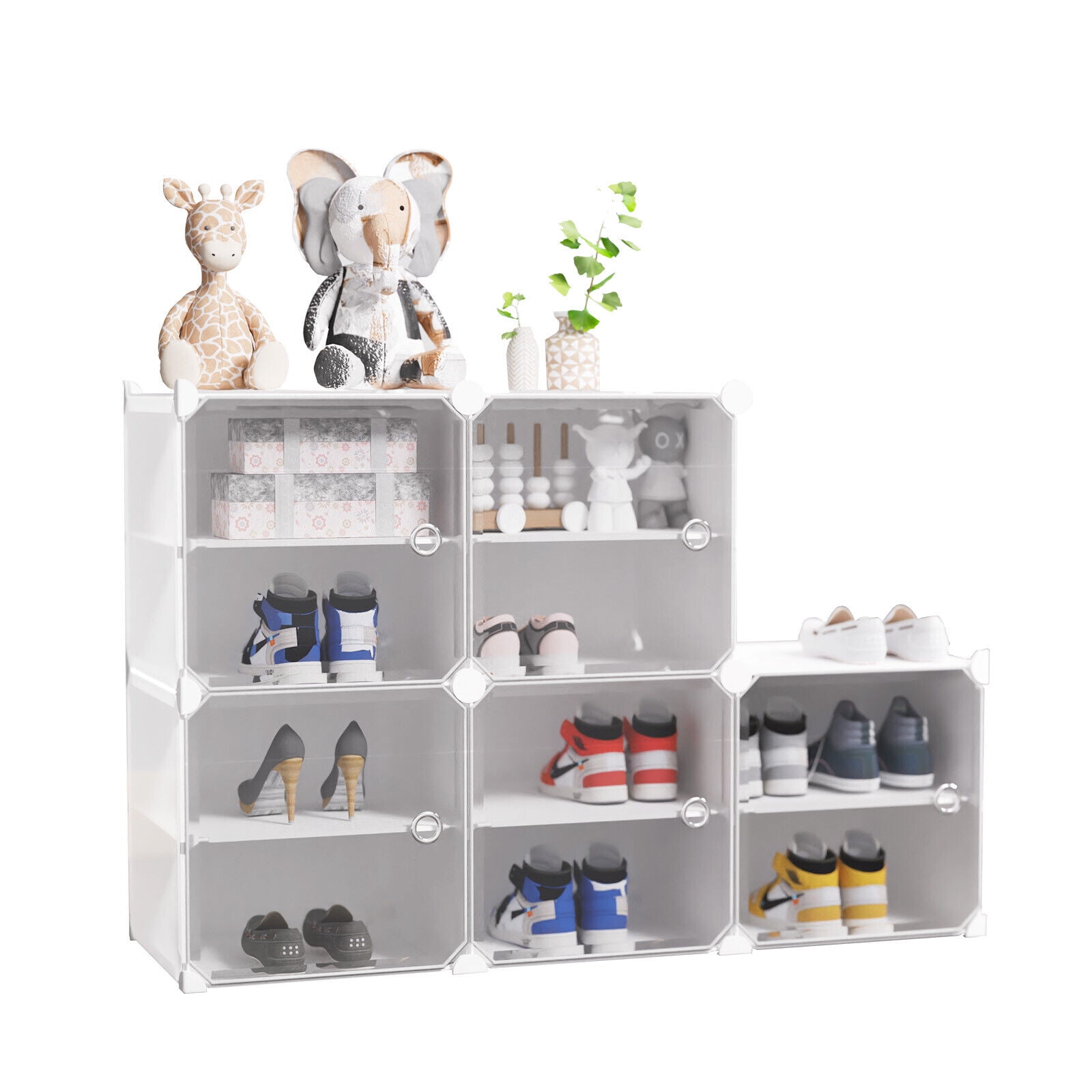 Classic White Color 2 Partitions and 3 Tiers Stackable Design Shoe ...