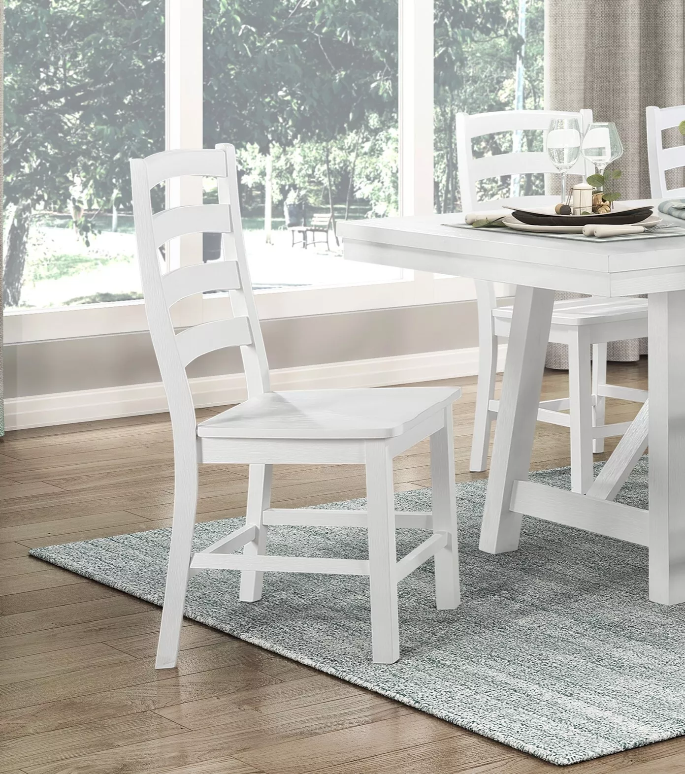 Classic White Finish Dining Chairs Set of 6 Wood Frame Kitchen Dining ...