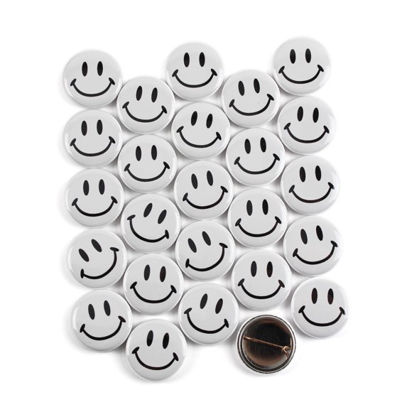 Classic White Smiley Face Pinback Button Badges - 1 Inch - 25 Pack ...