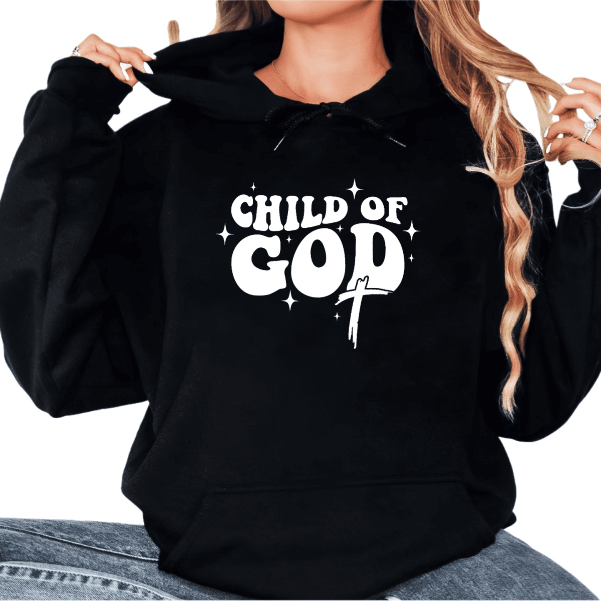 Classic White Star-Adorned Print Black Hoodie Child of God Church ...