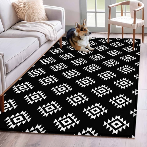 Classic Whtie Black Pattern Area Rugs 3x5 ft Abstract Tribal Aztec ...