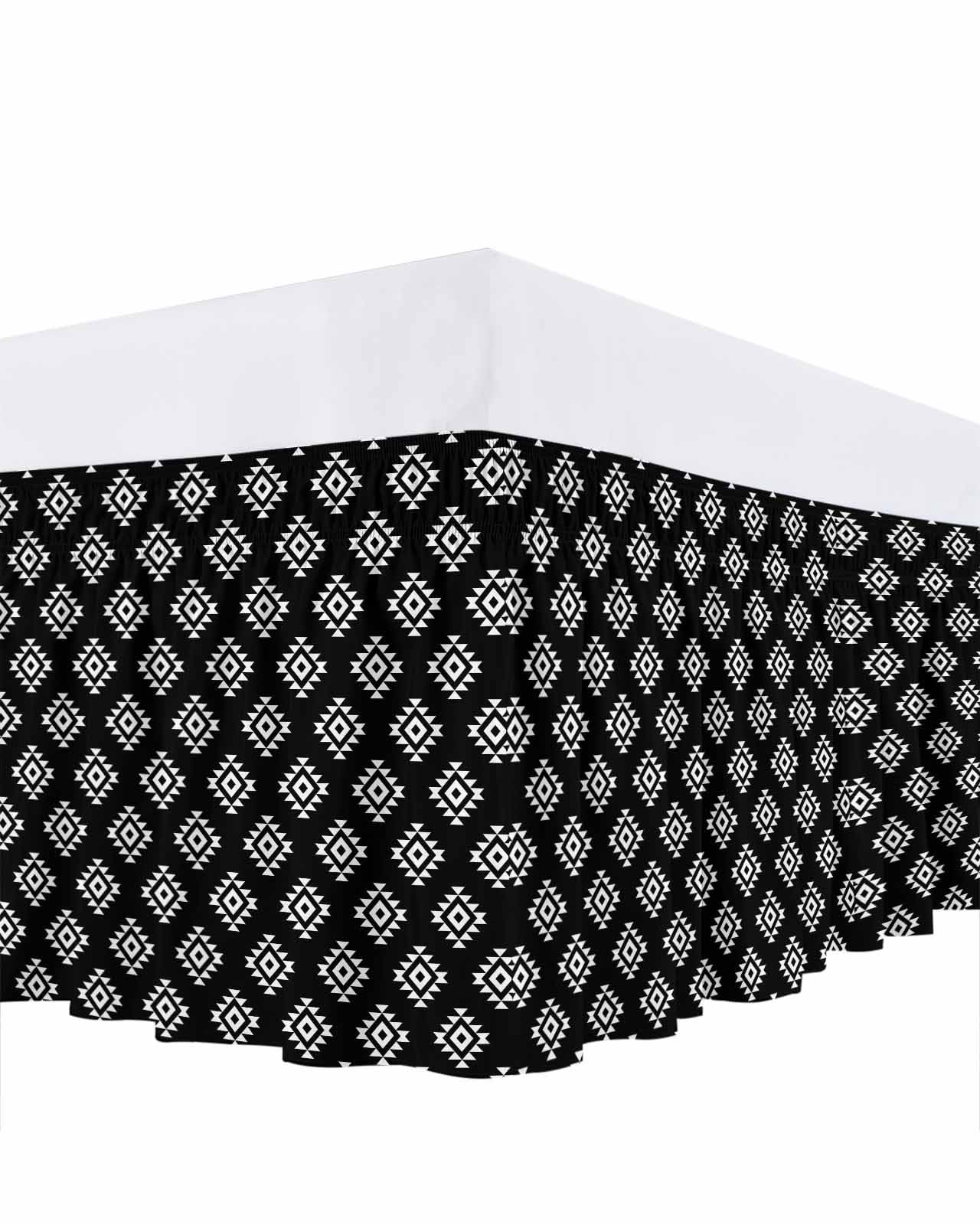 Classic Whtie Black Pattern Ruffle Bed Skirt Queen Size Abstract Tribal ...