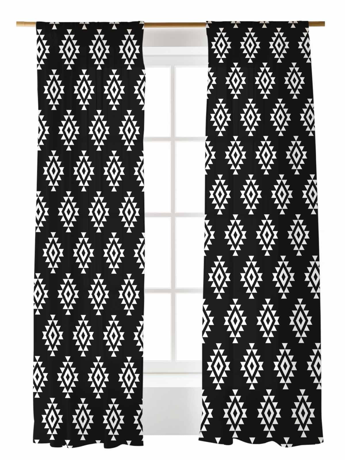Classic Whtie Black Pattern Sheer Curtains 2 Panels Set Abstract Tribal ...