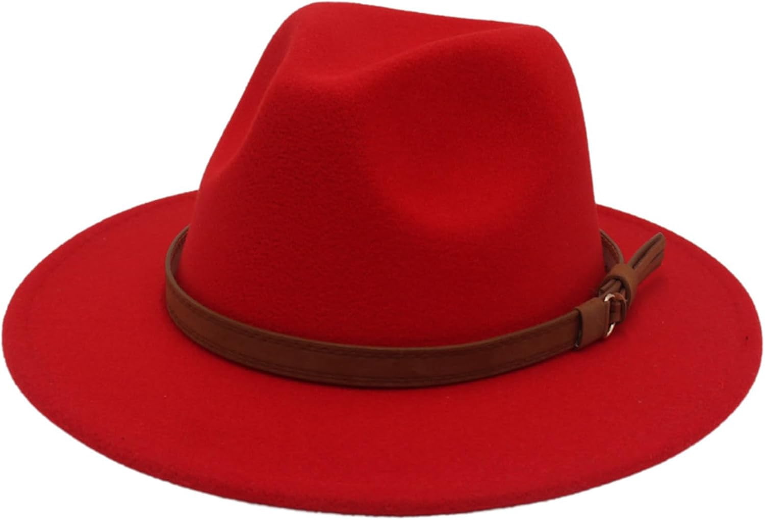 Classic Wide Brim Women Men Fedora Hat with Belt Buckle Felt Panama Hat ...