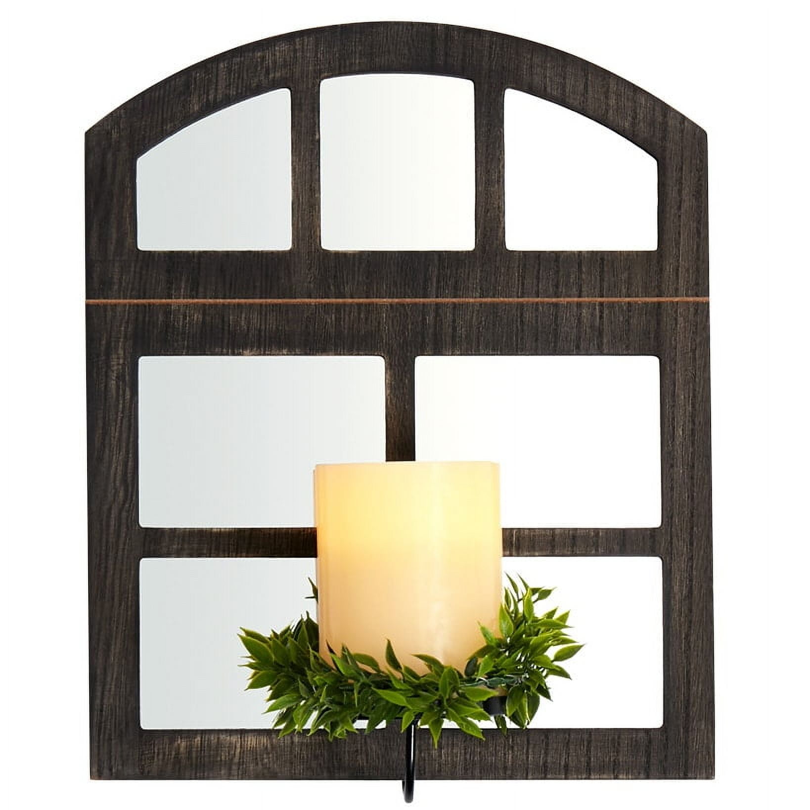 Classic Windowpane Mirror Wall Sconce with LED Candle - Arch Black ...