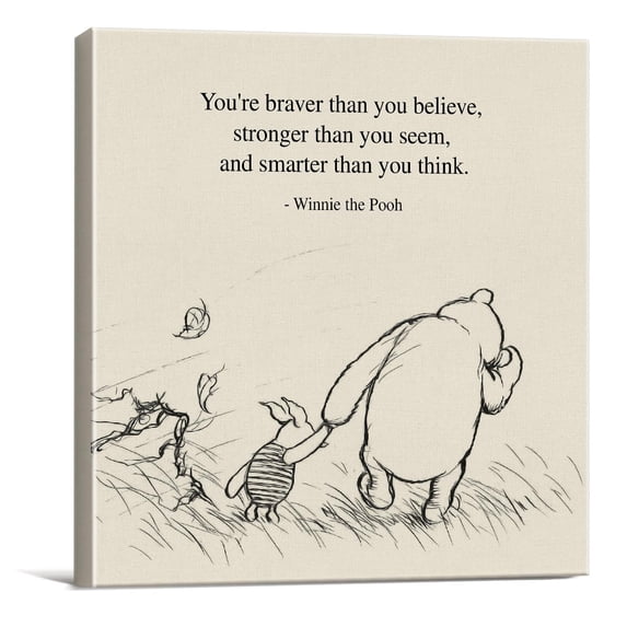 Classic Winnie the Pooh Quote Wall Art Decor Retro Braver Stronger ...