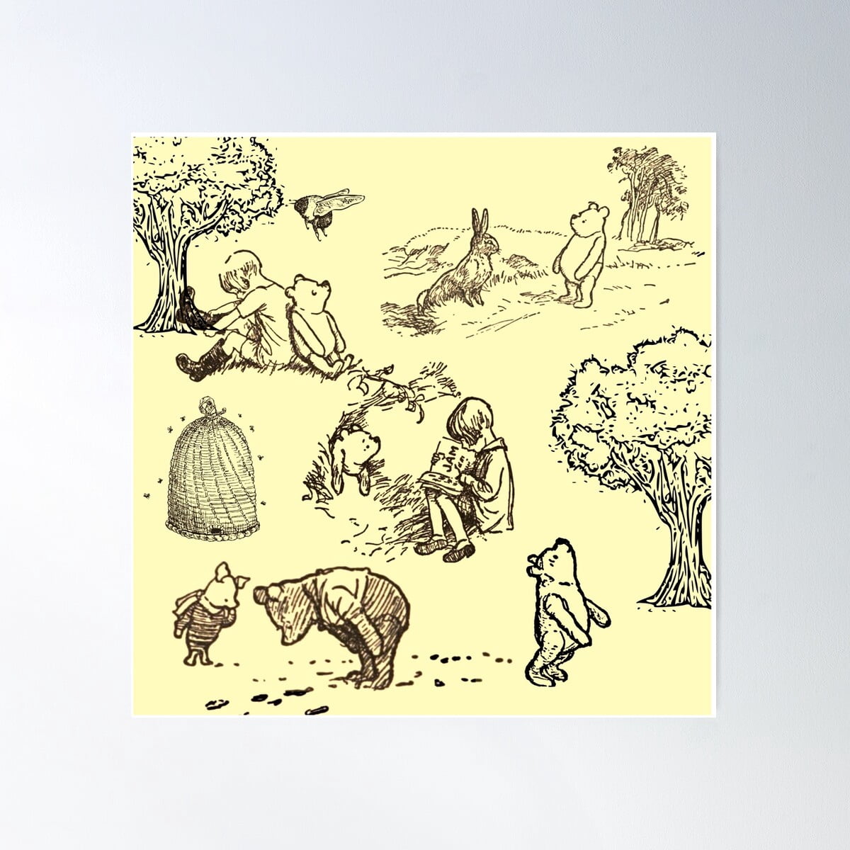 Classic Winnie The Pooh Toile Poster Wall Art, Modern Wall Decor For ...