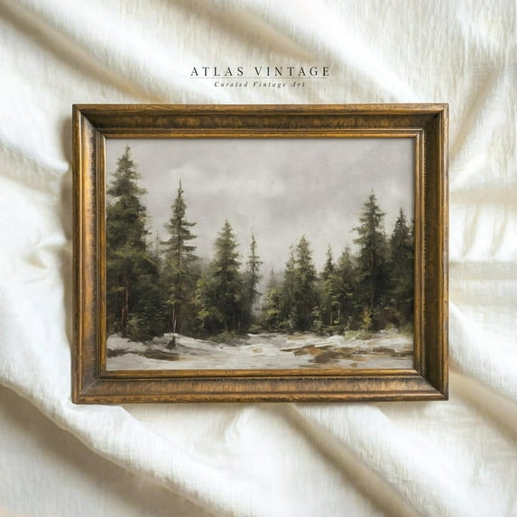 Classic Winter Forest Print, Historical Xmas Décor, Rustic Snowscape ...