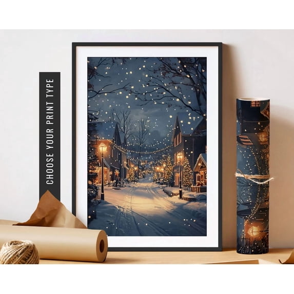 Classic Winter Holiday Poster, Moody Snowy Winter Holiday Print ...