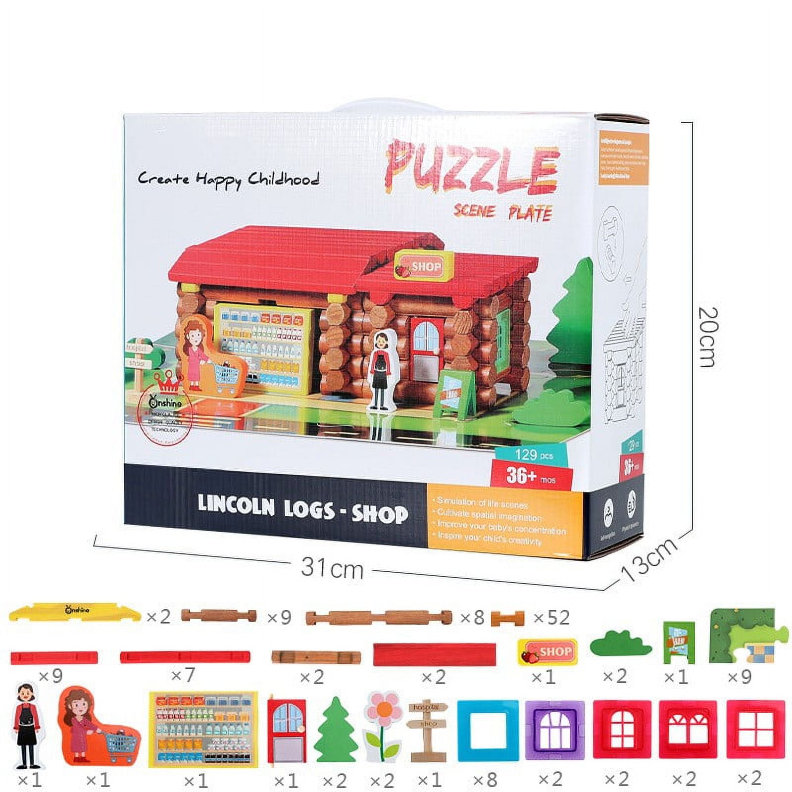 Classic Wood Cabin Logs Set, 129 Pieces Building Log Toy for Children ...