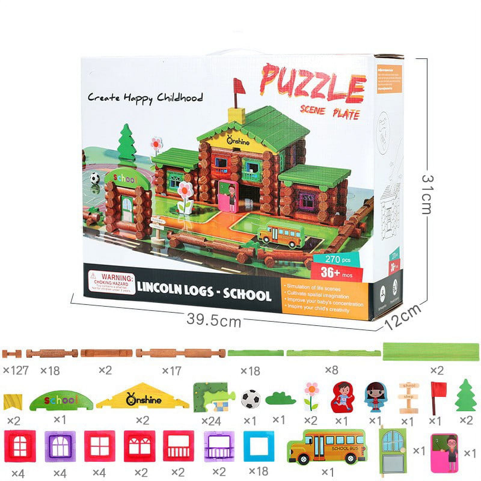 Classic Wood Cabin Logs Set, 270 Pieces Building Log Toy for Children ...