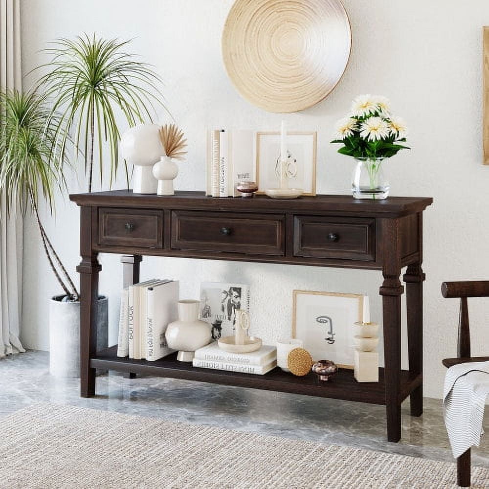 Classic Wood Console Table, Retro Style Sofa Couch Table with Three Top ...