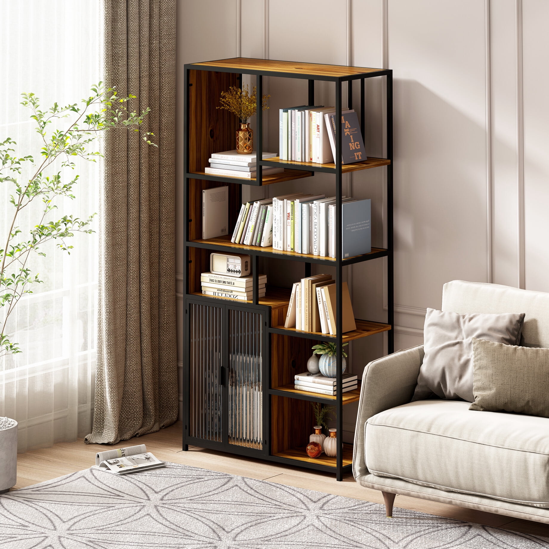 Classic Wood Multipurpose Bookshelf, Storage Rack with Left Side ...